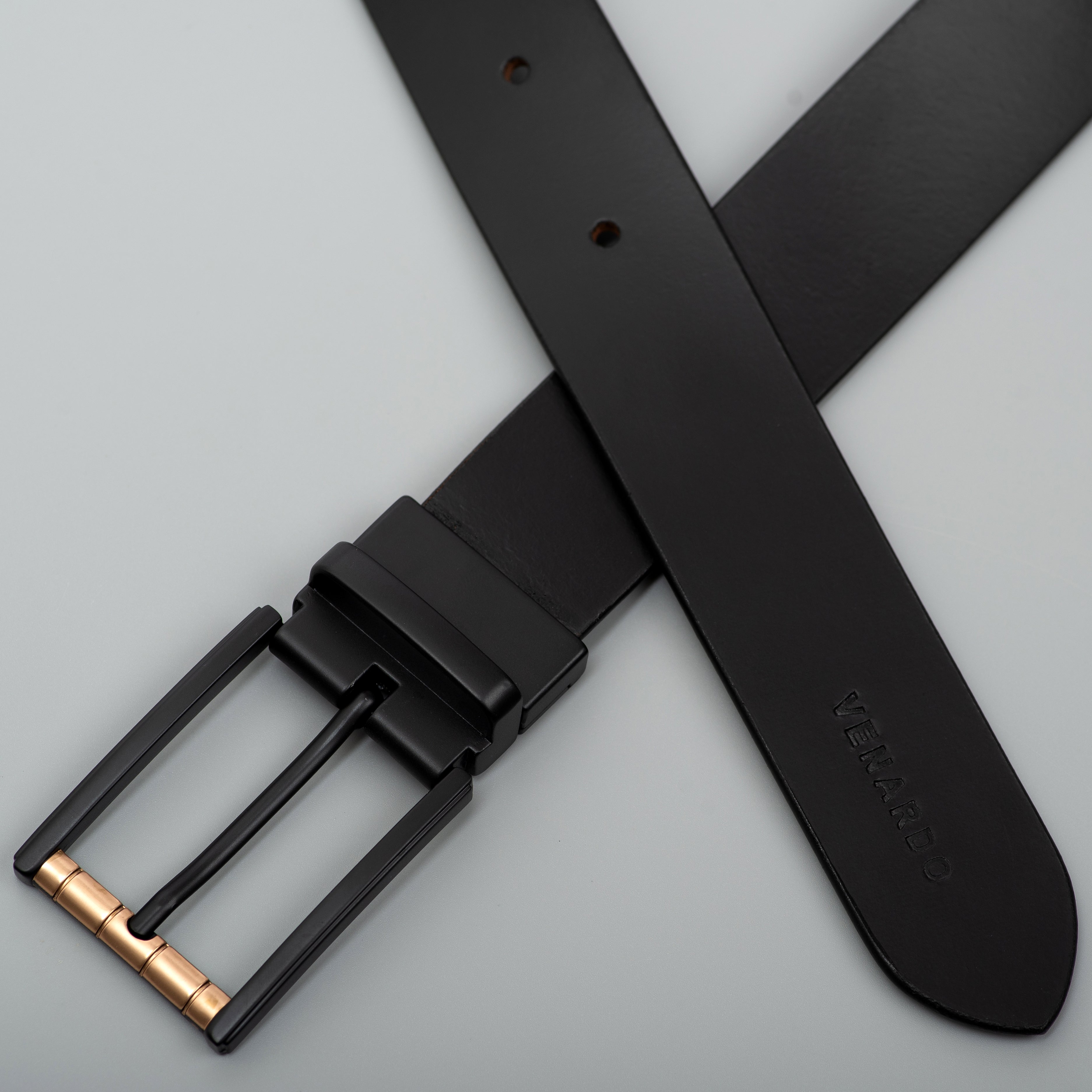 Men Whiter Formal Matt Black Buckle Genuine Leather Belt – Venardo